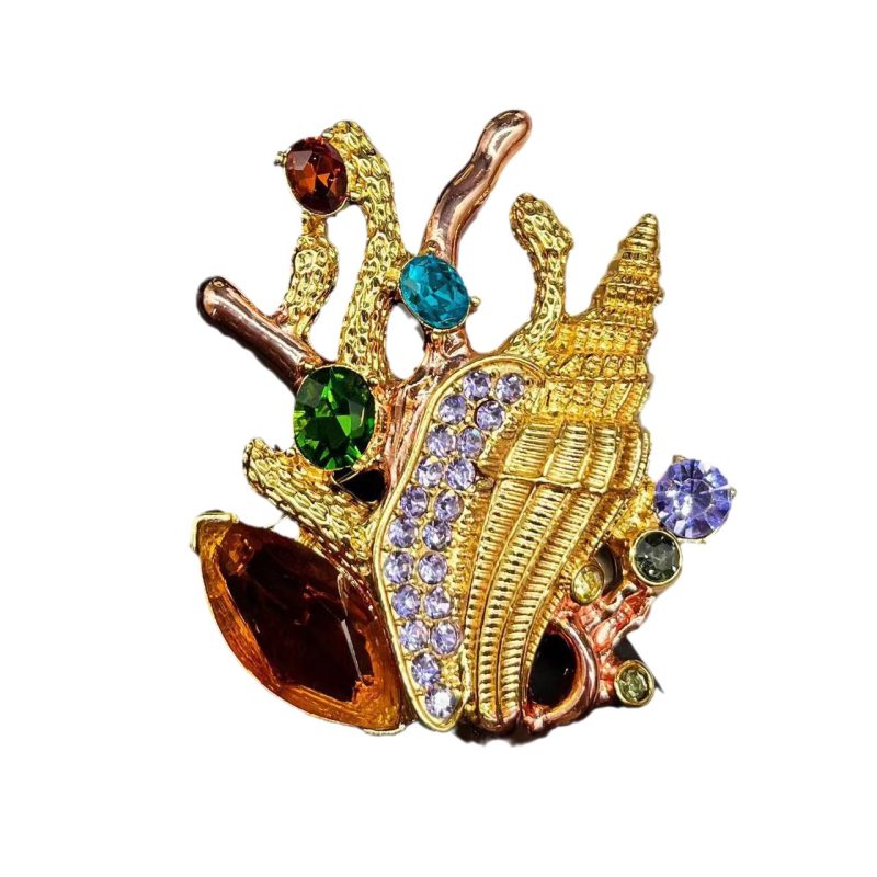 Shell Brooch Rhinestone Purple Brooch